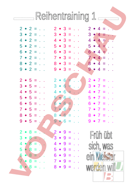Arbeitsblatt: Reihen üben - Mathematik - Multiplikation
