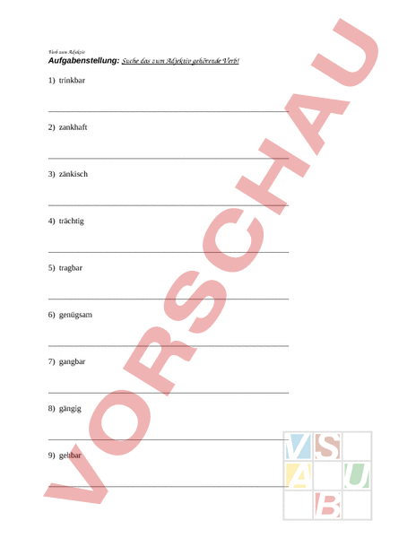 Arbeitsblatt: Verb zum Adjektiv suchen - Deutsch - Wortschatz