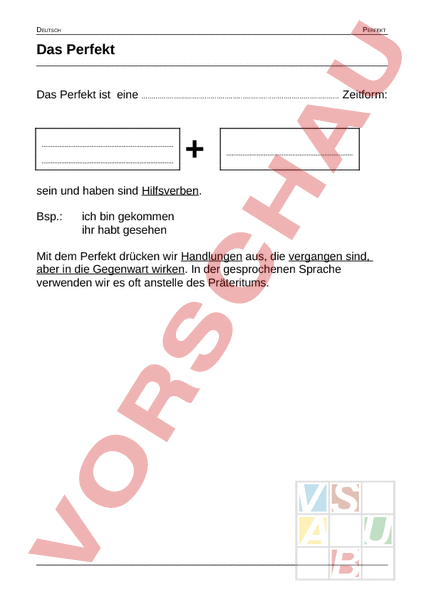 Arbeitsblatt: Das Perfekt - Deutsch - Grammatik