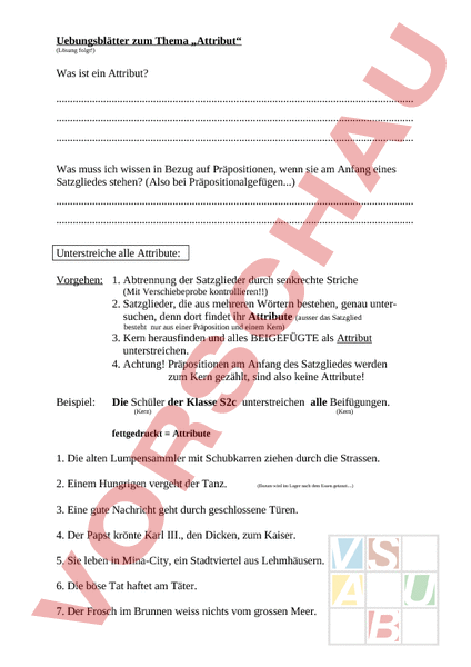Arbeitsblatt: Attribut - Deutsch - Grammatik