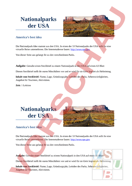 Arbeitsblatt: Nationalparks der USA - Geographie - Nordamerika