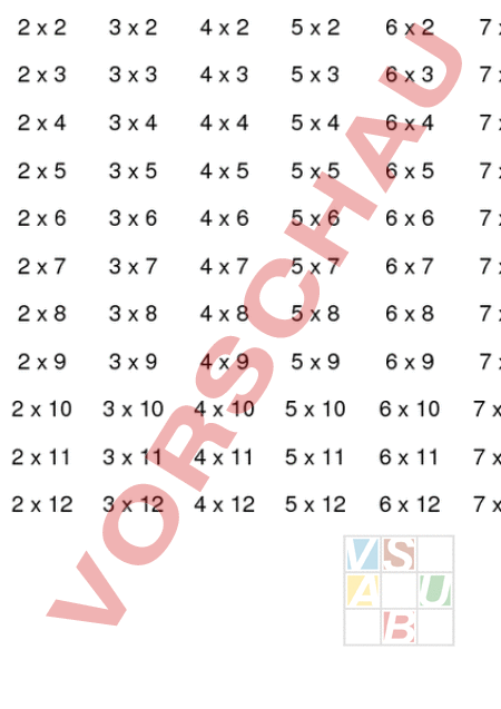 Arbeitsblatt: 1x1 Kärtchen zum Üben (Vorderseite) - Mathematik ...