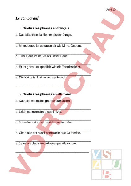 Arbeitsblatt: Le comparatif - Französisch - Grammatik