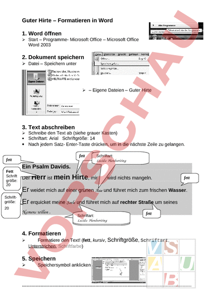 Arbeitsblatt: Word- einfache Formatierungen - Informatik - Textverarbeitung