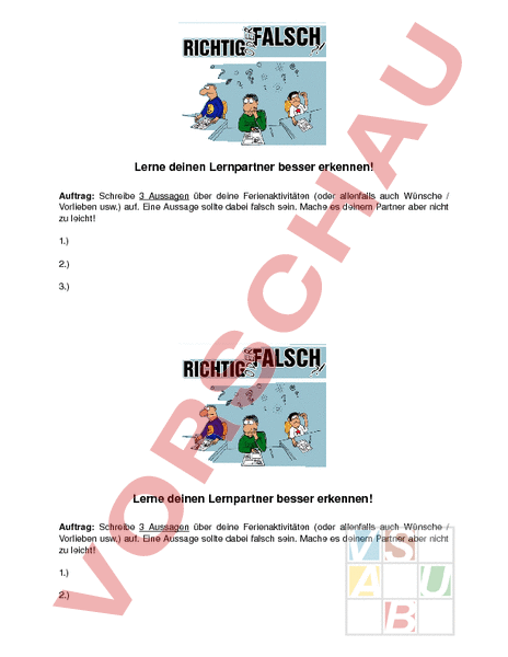 Arbeitsblatt: Richtig oder falsch? - Deutsch - Anderes Thema