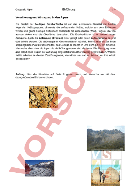Arbeitsblatt: Die Alpen Verwitterung und Abtragung in den Alpen ...