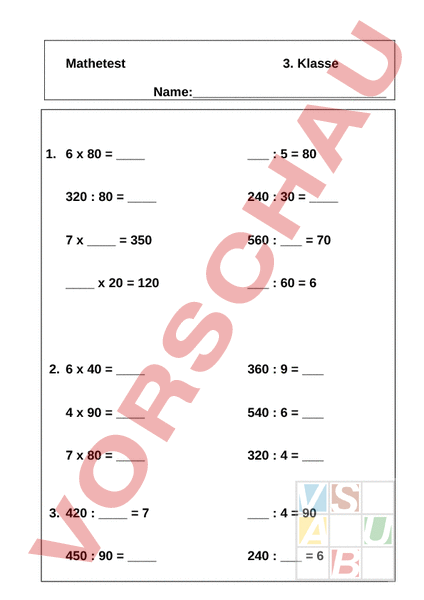 Arbeitsblatt: grosses 1x1 - Mathematik - Multiplikation