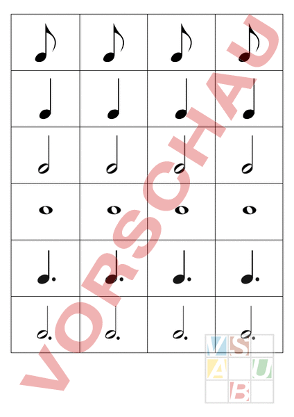 Arbeitsblatt: Notenwerte Karten - Musik - Musiktheorie / Noten