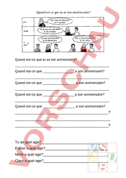 Arbeitsblatt: Quand est-ce que tu as ton anniversaire? - Französisch ...