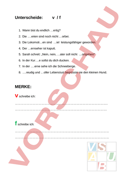 Arbeitsblatt: f oder v - Deutsch - Rechtschreibung