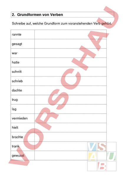 Arbeitsblatt: Grundform von Verben - Deutsch - Grammatik