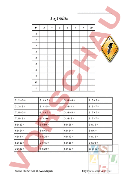 Arbeitsblatt: 1x1 - Mathematik - Multiplikation