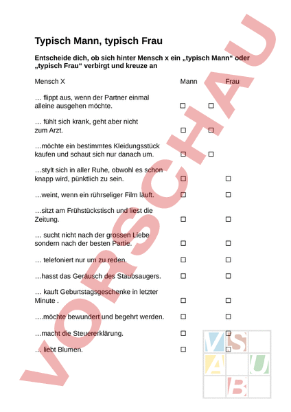 Arbeitsblatt: Typisch Mann - Wirtschaft, Arbeit, Haushalt - Gemischte ...