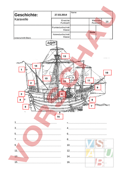 Arbeitsblatt: Karavelle Kurztest - Geschichte - Neuzeit