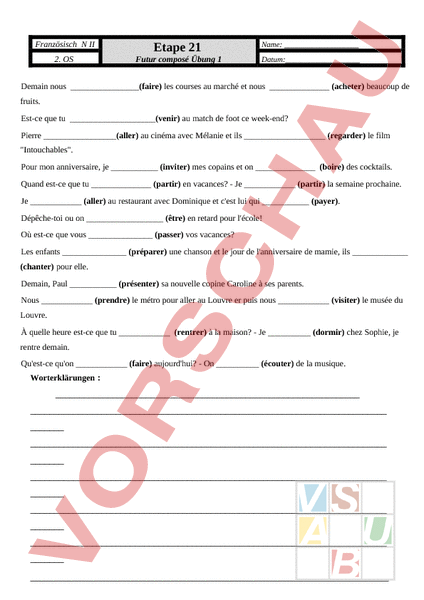 Arbeitsblatt: Futur composé - Französisch - Grammatik