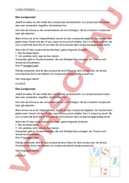 Arbeitsblatt: Lernjournal - Administration / Methodik - Hilfen