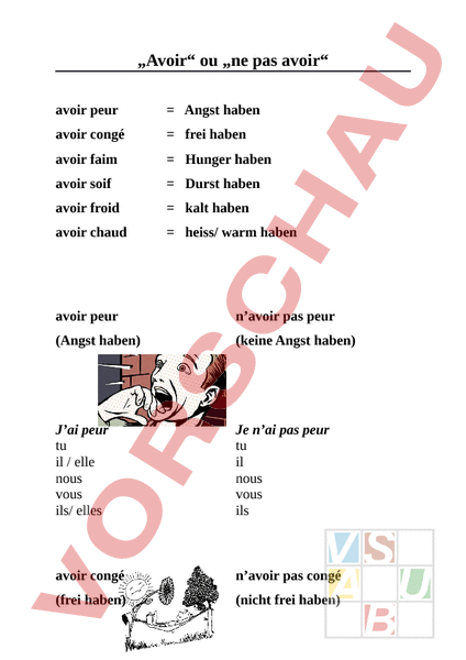 Arbeitsblatt: avoir peur, froid.... - Französisch - Grammatik