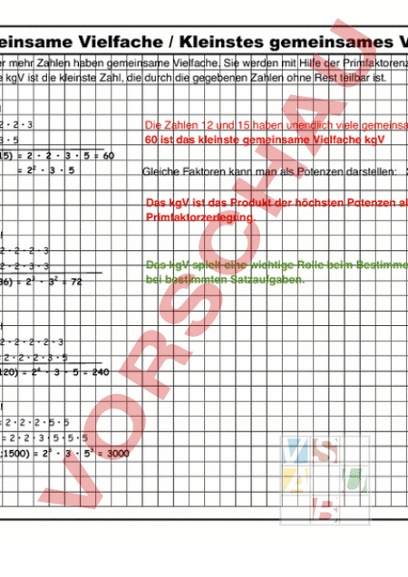 Arbeitsblatt: Gemeinsame Vielfache - Mathematik - Zahlenbereiche