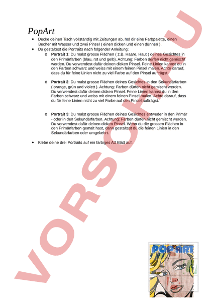 Arbeitsblatt: Pop-Art - Bildnerisches Gestalten - Farbe