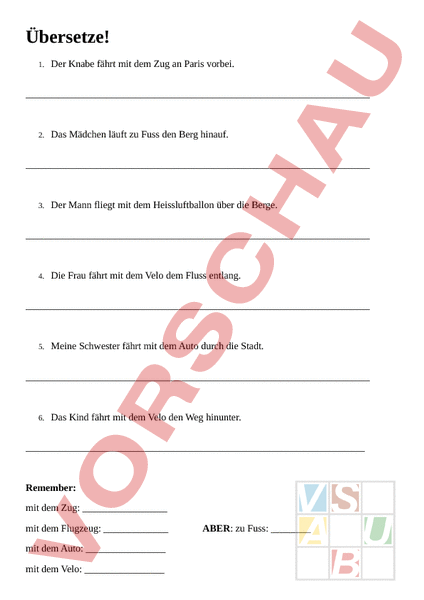 Arbeitsblatt: by bike, by train - übersetzen - Englisch - Lehrmittel