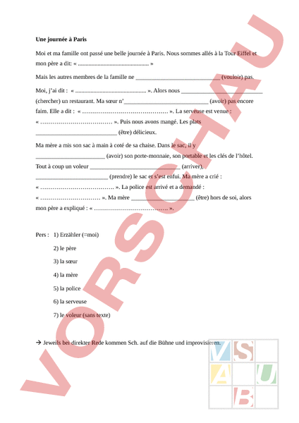 Arbeitsblatt: Une journée à Paris - Französisch - Anderes Thema