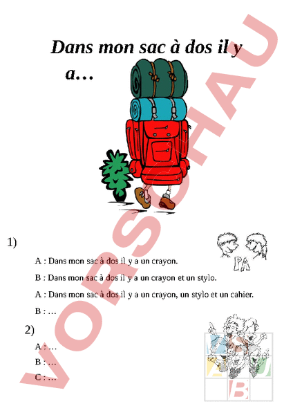 Arbeitsblatt: Dans mon sac à dos il y a... - Französisch - Wortschatz