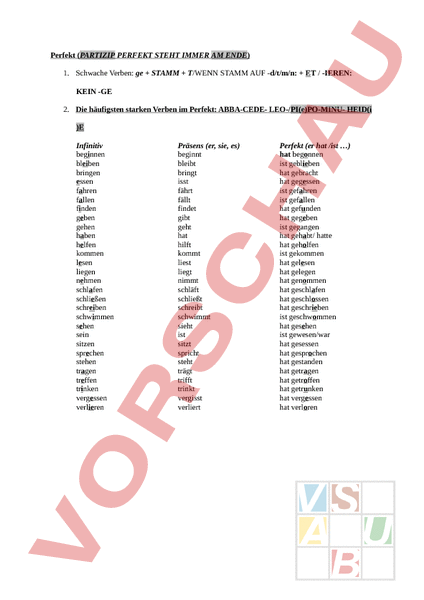 Arbeitsblatt: Perfekt: Die häufigsten Verben - Deutsch - DaZ