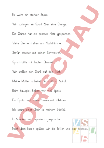 Arbeitsblatt: sp und st: Sätze - Deutsch - Erstlesen