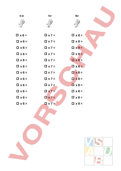 Arbeitsblatt: Reihen Üben - Mathematik - Multiplikation