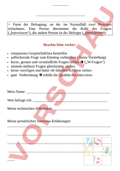 Arbeitsblatt: Ein Interview - Deutsch - Gespräche