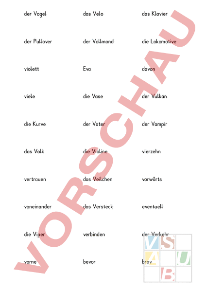 Arbeitsblatt: Wörter mit v und ie - Deutsch - Erstlesen