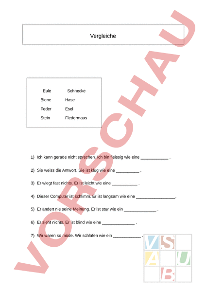 Arbeitsblatt: Vergleiche - Deutsch - Anderes Thema
