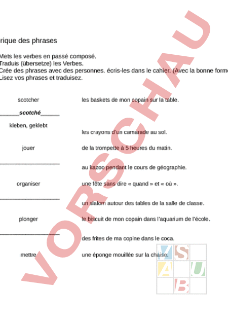 Arbeitsblatt: la fabrique des phrases - Französisch - Lehrmittel