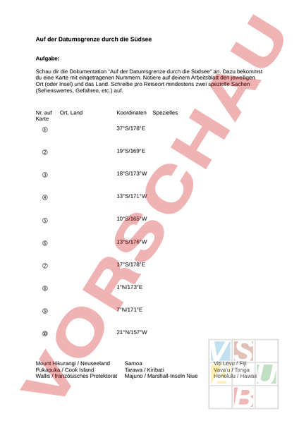 Arbeitsblatt: Datumsgrenze - Filmfragen - Geographie - Kartographie ...