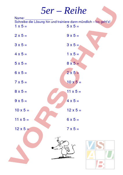 Arbeitsblatt: 5er, 6er-Reihen-Listen - Mathematik - Multiplikation