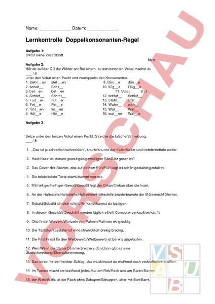 Arbeitsblatt: LK Doppelkonsonanten - Deutsch - Grammatik
