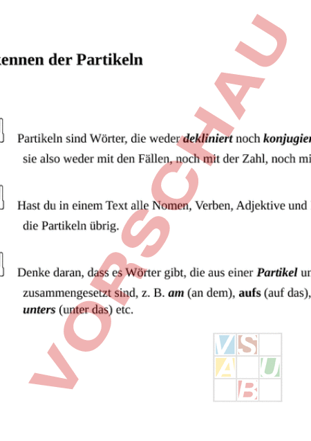 Arbeitsblatt: Merkblatt Partikeln - Deutsch - Grammatik
