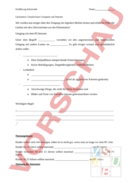 Arbeitsblatt: Einführung Informatik - Informatik - Gemischte Themen