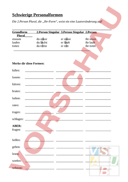 Arbeitsblatt: Schwierige Personalformen - Deutsch - Grammatik