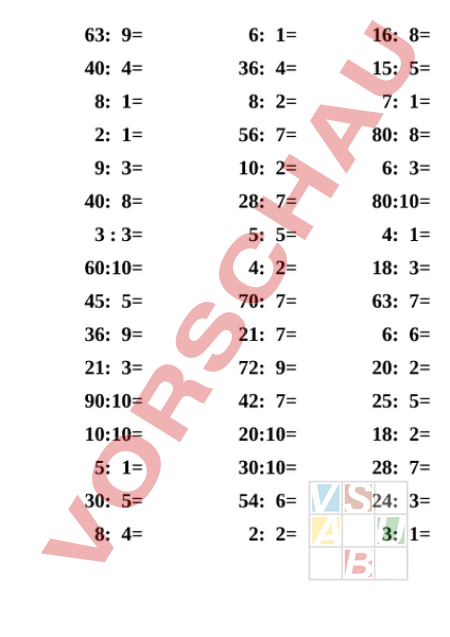 Arbeitsblatt: Kopfrechnen 1x1 - Mathematik - Algebra