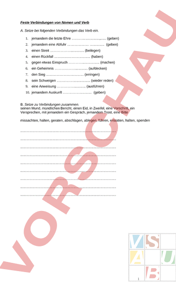 Arbeitsblatt: Feste Verbindungen von Nomen und Verb - Deutsch - Wortschatz