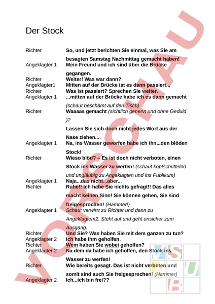 Arbeitsblatt: Der Stock - Deutsch - Gemischte Themen