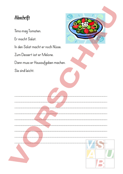 Arbeitsblatt: Abschrift - Deutsch - Texte schreiben