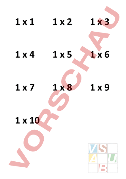 Arbeitsblatt: Lernkarten Reihen (Kleine 1x1) - Mathematik - Multiplikation