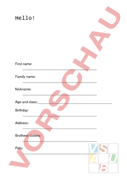 Arbeitsblatt: Steckbrief - Englisch - Wortschatz
