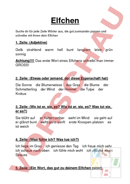 Arbeitsblatt: Elfchen 2 - Deutsch - Gemischte Themen
