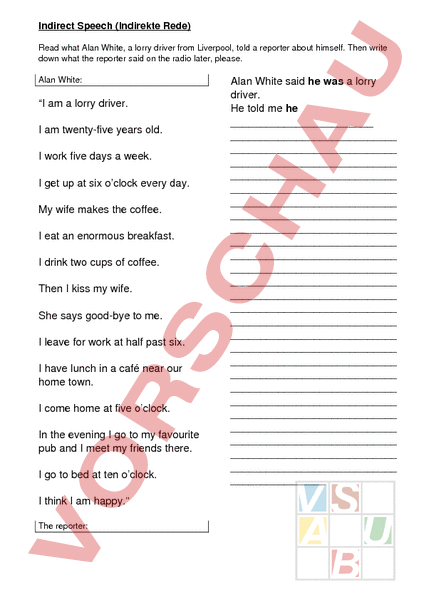 Arbeitsblatt: Indirect speech - Englisch - Grammatik
