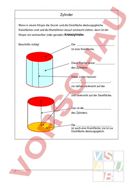 Arbeitsblatt: Zylinder - Geometrie - Körper / Figuren