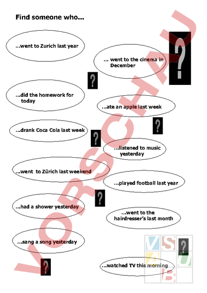Arbeitsblatt: Find someone who past simple - Englisch - Anderes Thema