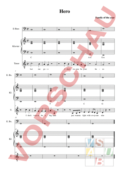 Arbeitsblatt: hero - Partitur - Musik - Musizieren